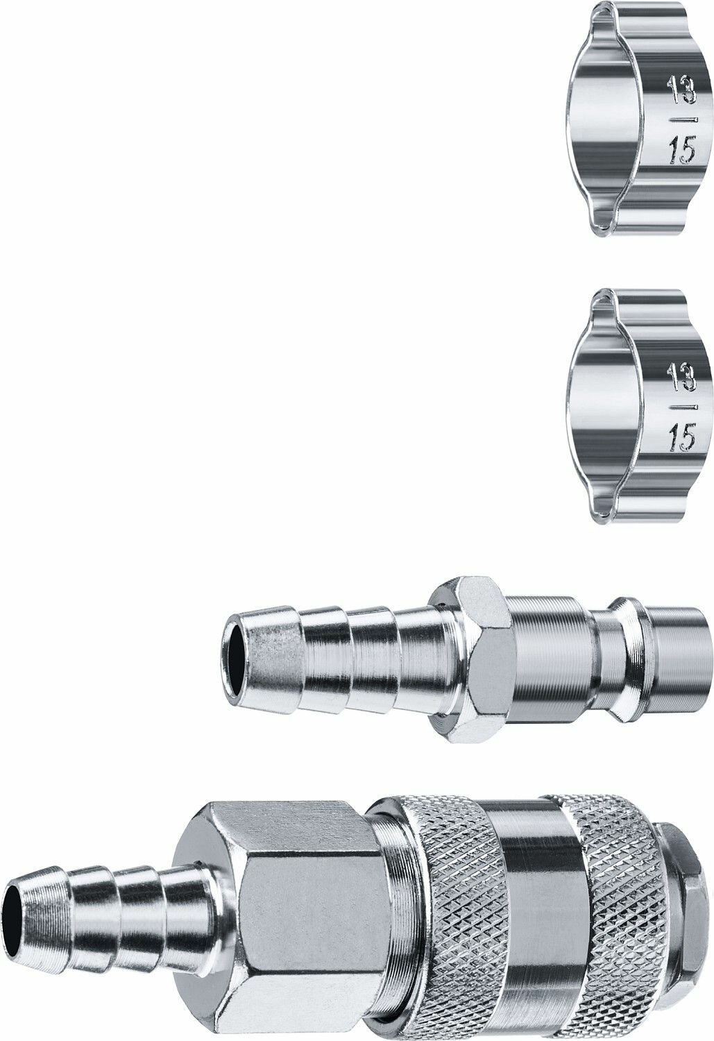 Переходник ЗУБР Профессионал, штуцер елочка, 10 мм-рапид муфта, рапид штуцер-штуцер елочка, 10 мм, обжимные хомуты 2 шт