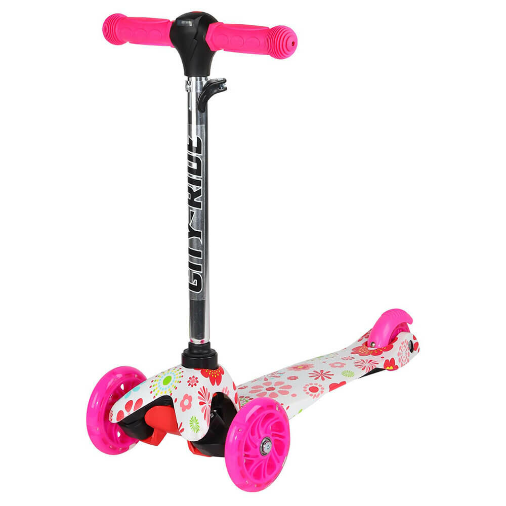 Самокат 3-х колесный сити-райд руль алюминиевый с резиновой рукояткой/фонарь розовый