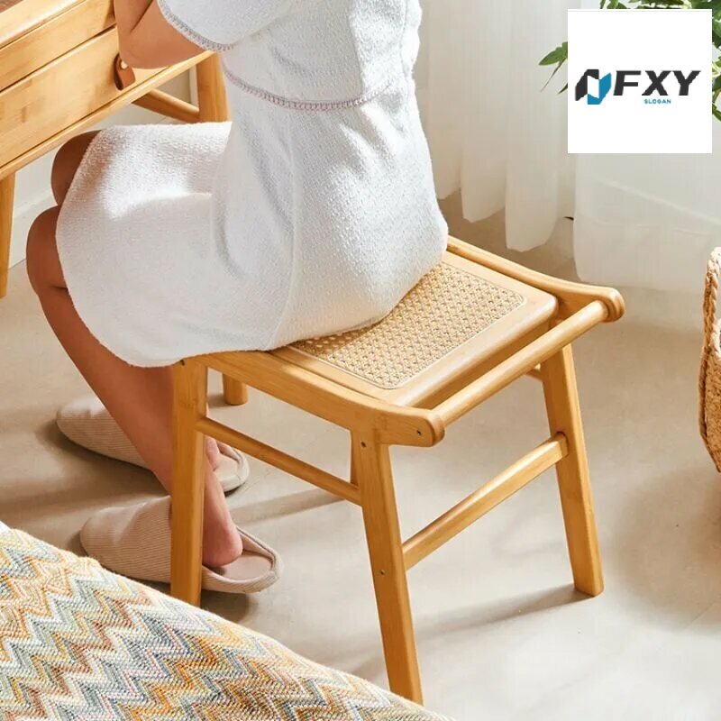 Эксклюзивный табурет для гримерной из натурального дерева в японском плетении скандинавского дизайна