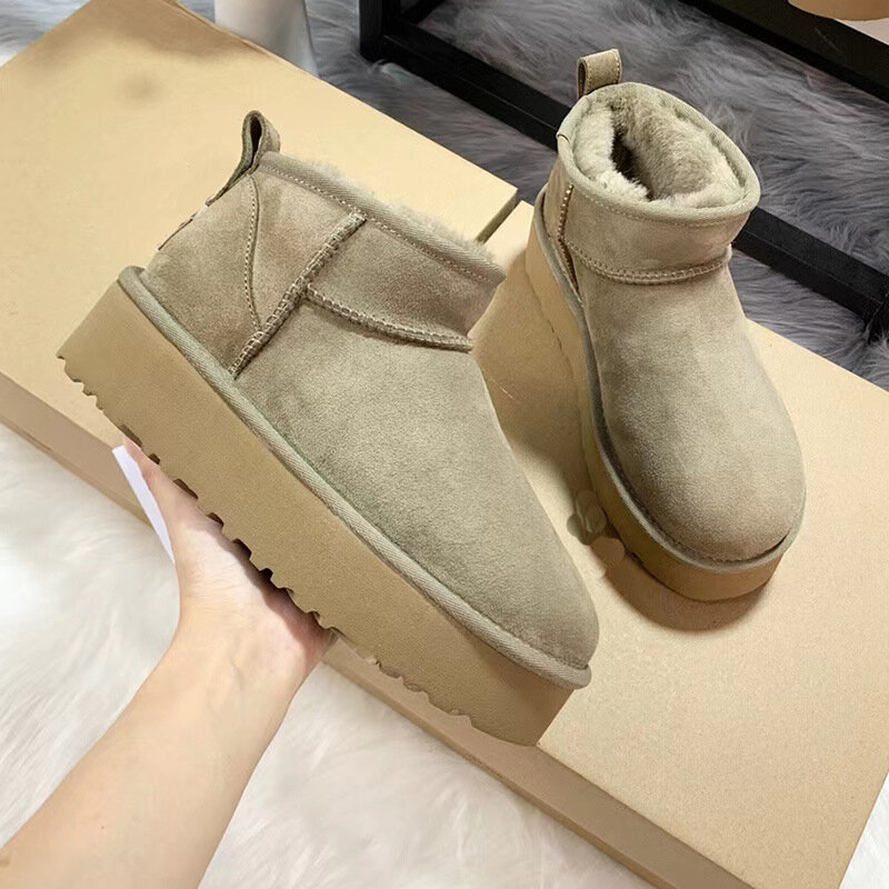 Зимние ботинки 2025 года, меховые и плюшевые, теплые, короткие, на толстой подошве, с мехом, женские, с утолщением из хлопка и бархата