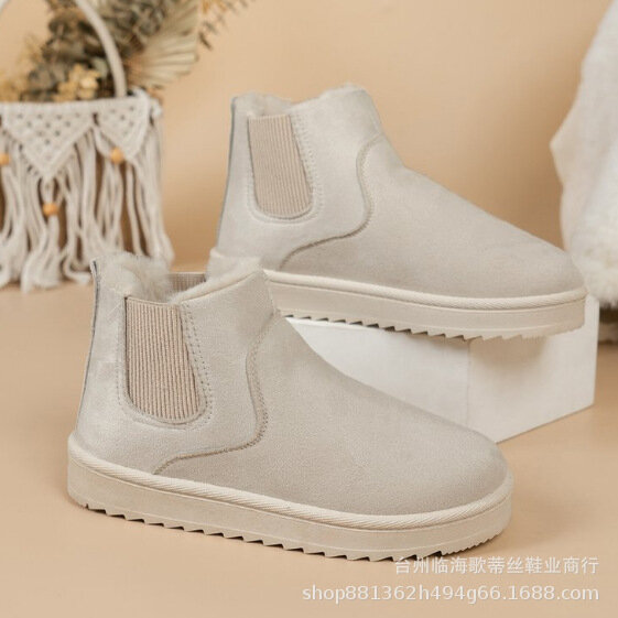 2025 новые осенне-зимние женские зимние ботинки, однотонные, большого размера, меховые, хлопковые, с резинкой, с толстым дном, короткие, с босоножками, женские хлопковые ботинки