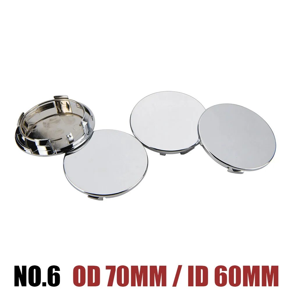 Колпачки на литые диски без логотипа Эмблема 60мм/62мм/65мм/68мм/70мм/83мм заглушка ступицы колесного диска комплект 4 шт, No.6 Chrome