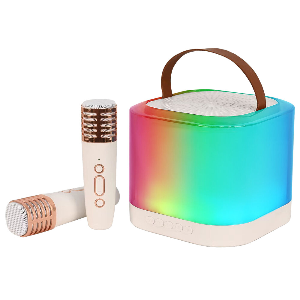 Мини -караоке машина беспроводной микрофона и динамики с 2 микрофонами перезаряжаемых светодиодных цветовых портативных микрофонов с караоке