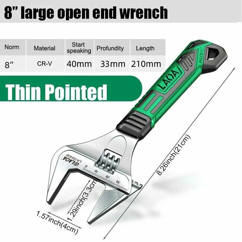 LAOA Ключ разводной с тонкими губками и широким зевом (раскрытие зева до 40 мм, ключ 210 мм)