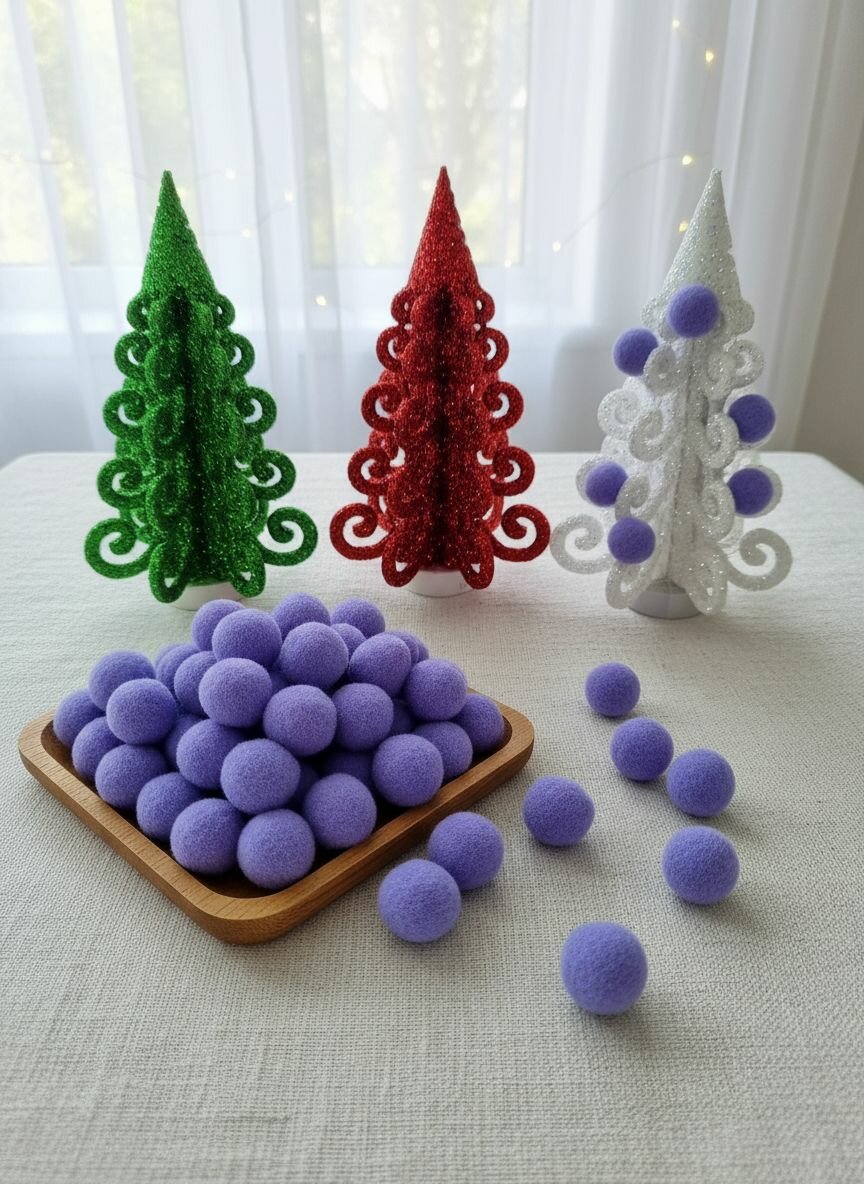 Помпоны плюшевые для творчества и рукоделия, диаметр 2 см. Упаковка 30 шт. Цвет сиреневый