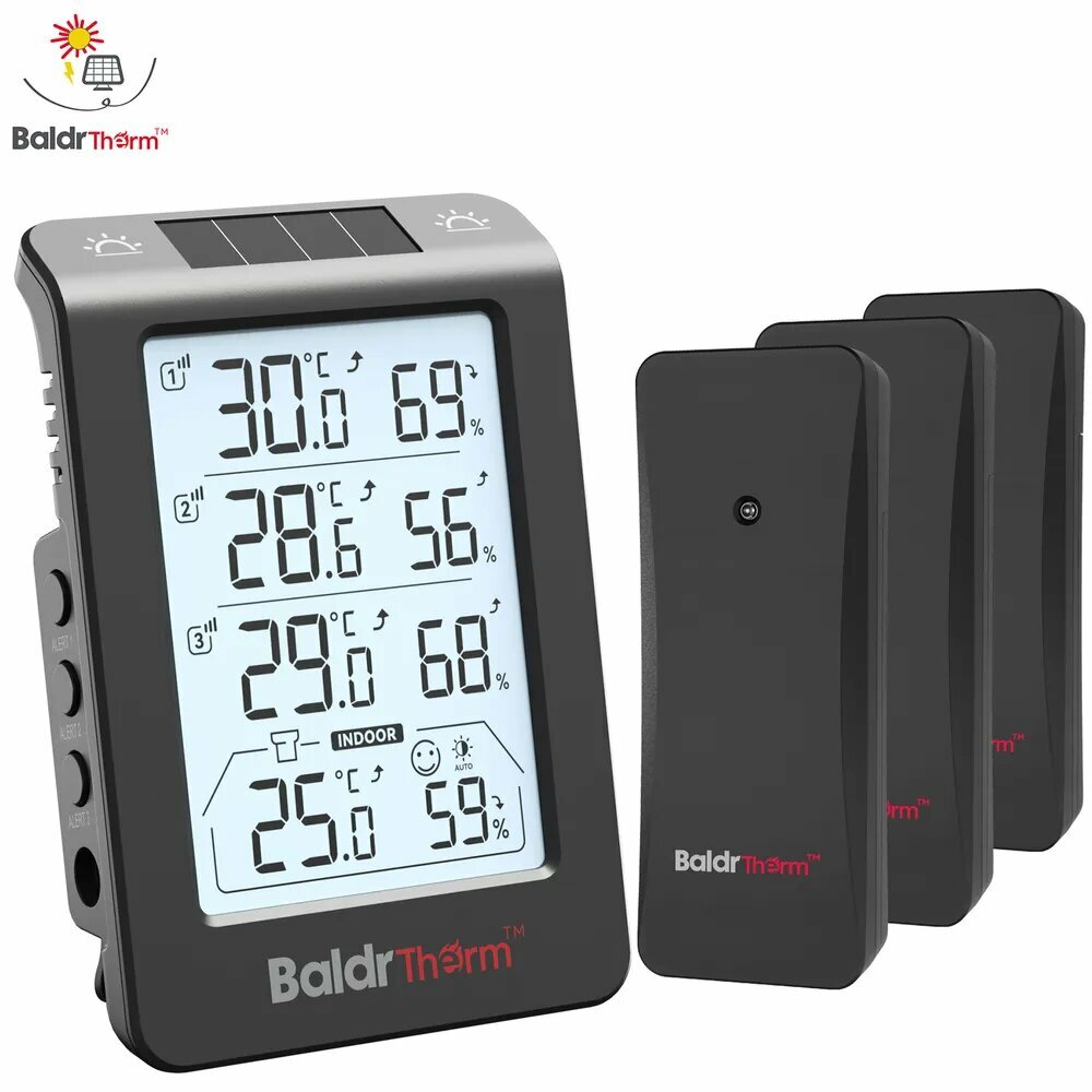 1 шт. черный солнечный уличный термометр, беспроводной монитор температуры и влажности с радиусом действия 50 м, 4,8-дюймовый цифровой дисплей