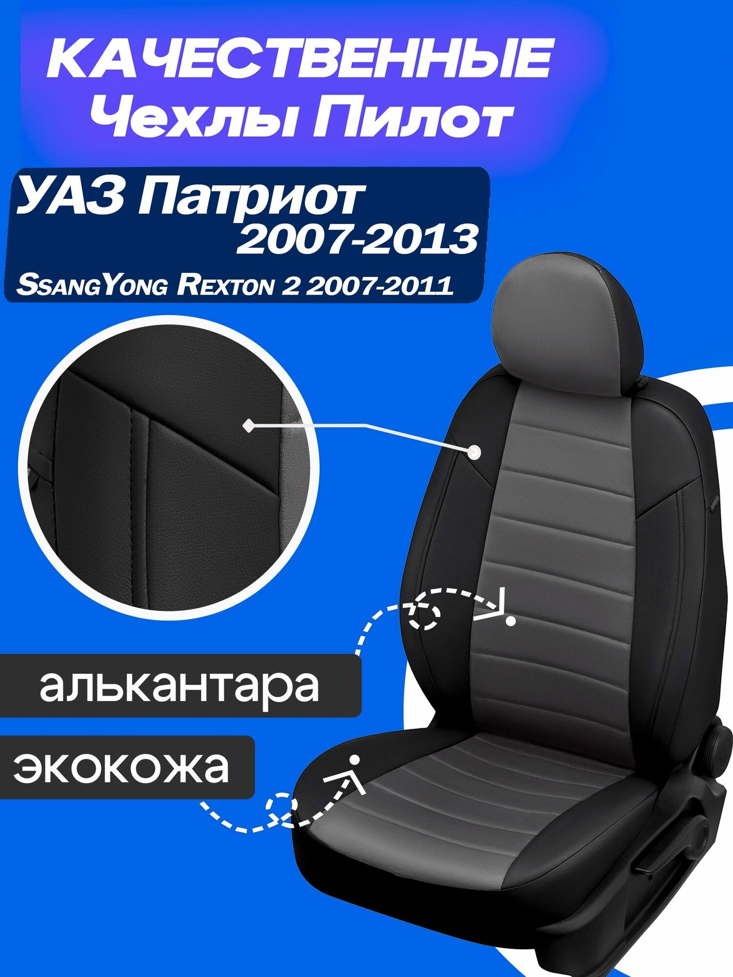 Чехлы для UAZ Patriot 2007-2013 / SsangYong Rexton 2007-2011. Авточехлы на сиденья Уаз Патриот 2007 2008 2009 2010 2011 2012 2013 / СсангЙонг Рекстон 2007-2011.