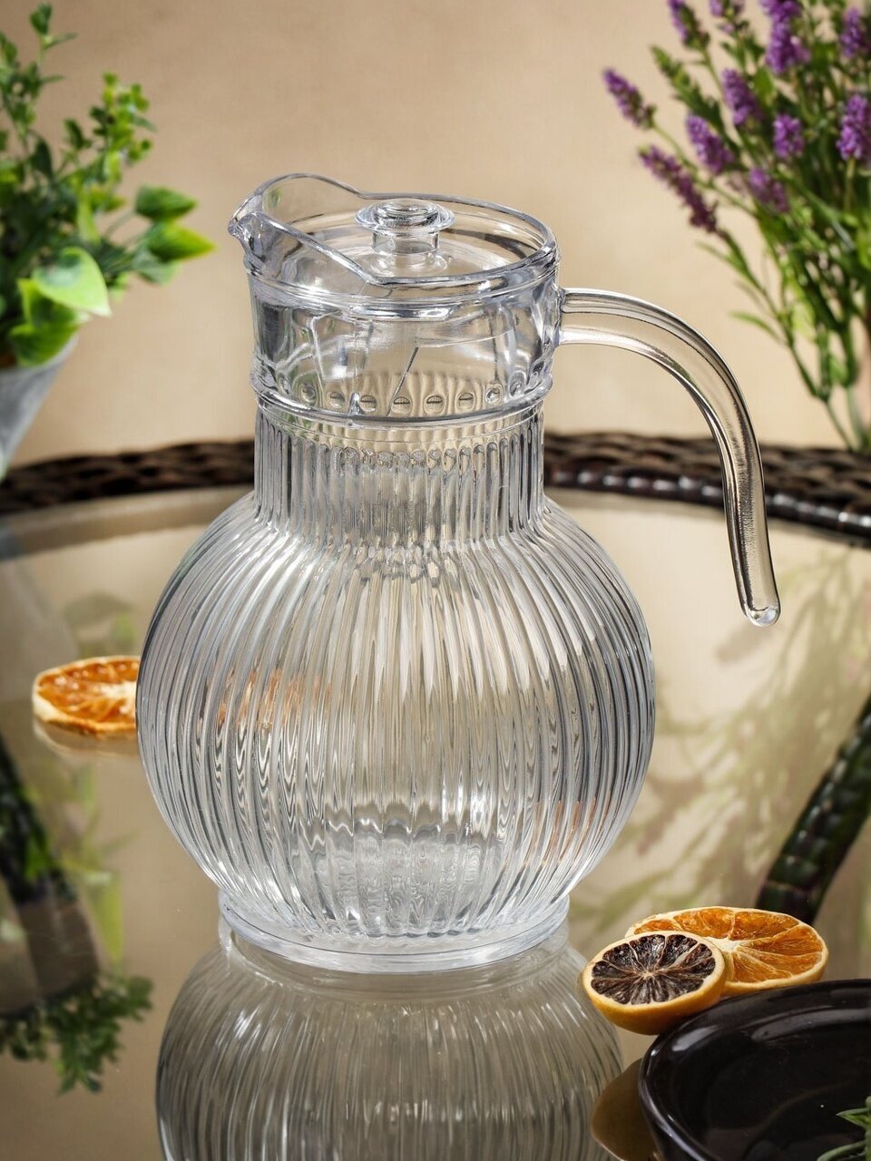 Кувшин стеклянный с крышкой, 1.6 л, бесцветный, Y4-5539, для воды, молока, лимонада