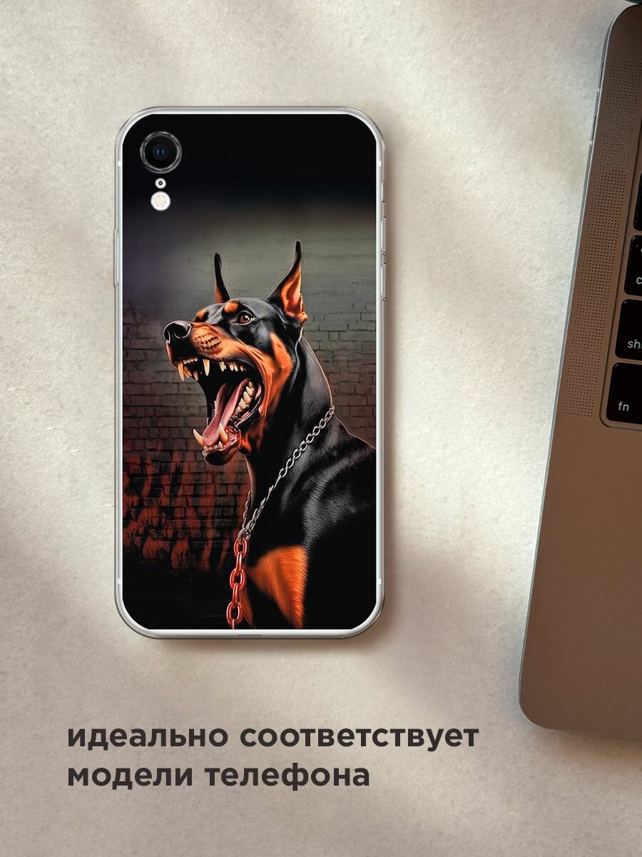 Чехол на Apple iPhone XR / Айфон XR с принтом "Доберман с цепью" — фото 1