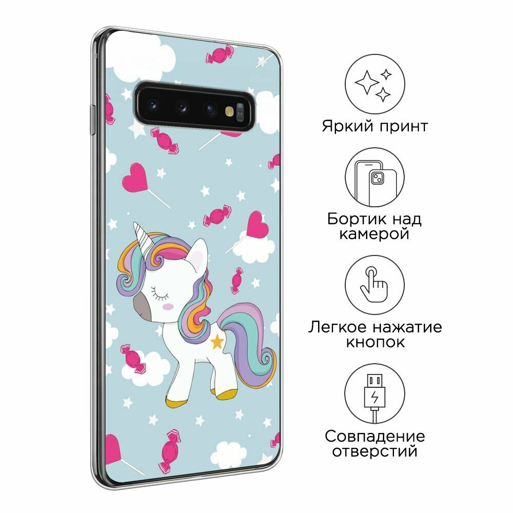 Чехол на Samsung Galaxy S10 + / Самсунг Галакси S10 Плюс с принтом "Сладкий единорожек" — фото 1