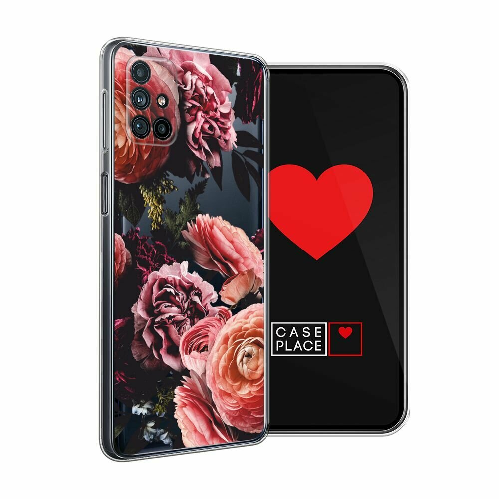 Чехол на Samsung Galaxy M31s / Самсунг Галакси M31s с принтом "Бордовые винтажные цветы", прозрачный — фото 1