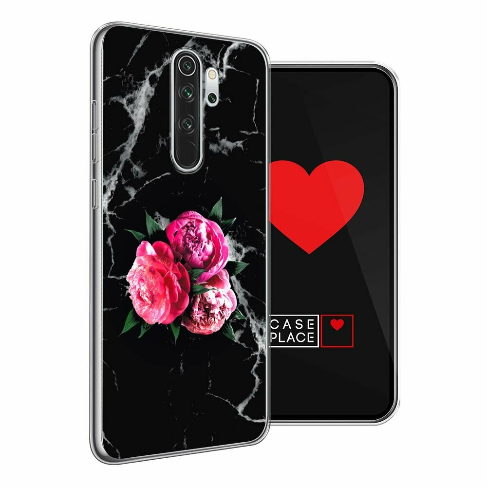 Чехол на Xiaomi Redmi Note 8 Pro / Сяоми Редми Нот 8 Про с принтом "Букет на черном мраморе" — фото 1