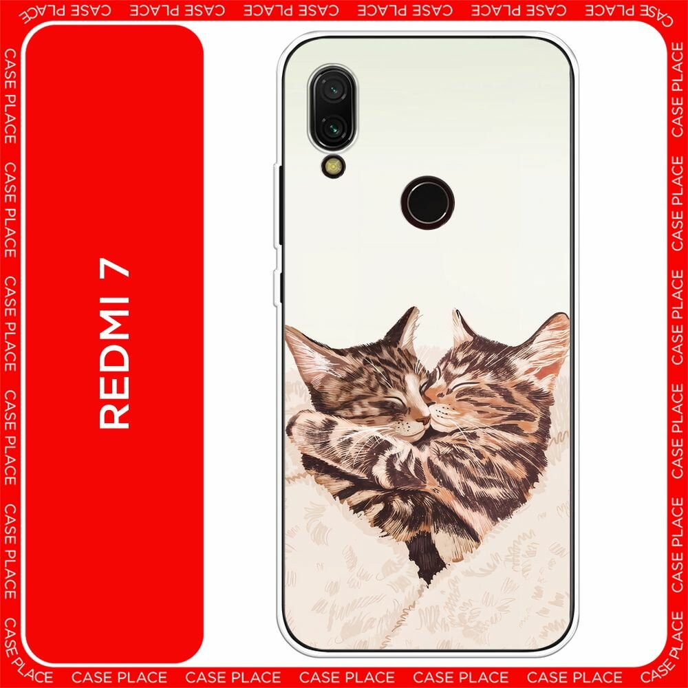 Чехол на Xiaomi Redmi 7 / Сяоми Редми 7 с принтом "Влюбленные котейки - 14 февраля"