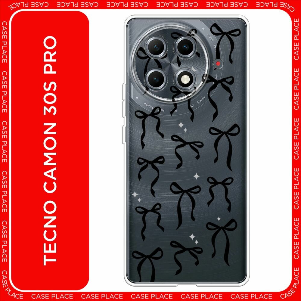 Чехол на Tecno Camon 30S Pro / Текно Камон 30S Про с принтом "Black bows", прозрачный
