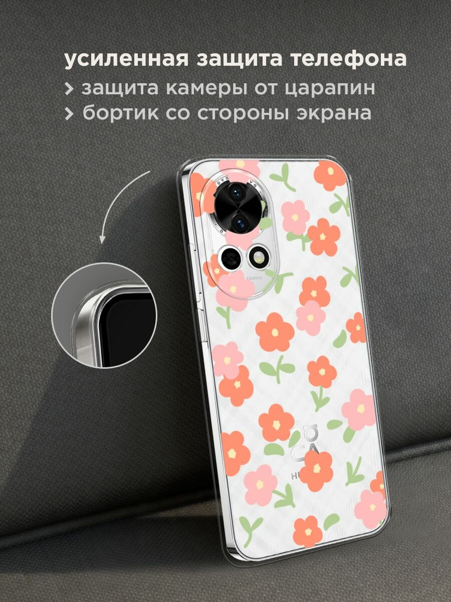 Чехол на Huawei Nova 12/Nova13 / Хуавей Нова 12/Нова 13 с принтом "Красные цветочки рисунок", прозрачный — фото 1