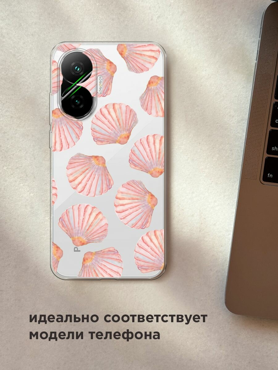 Чехол на Poco F7 / Поко F7 с принтом "Ракушки паттерн", прозрачный — фото 1