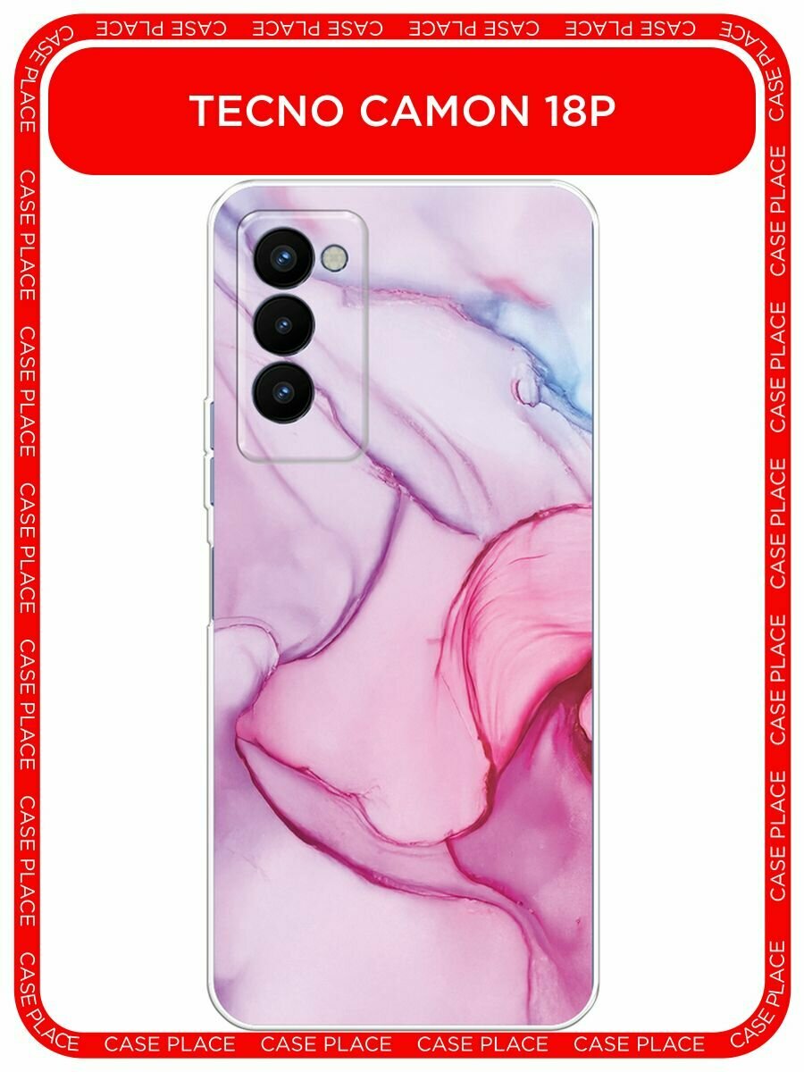 Чехол на Tecno Camon 18P / Техно Камон 18Р с принтом "Розовые мраморные разводы"