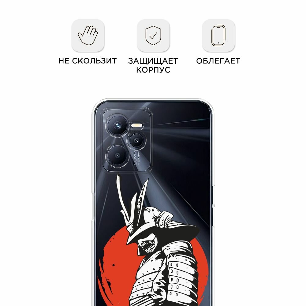 Чехол на Realme C35 / Реалми C35 с принтом "Самурай с катаной", прозрачный — фото 1