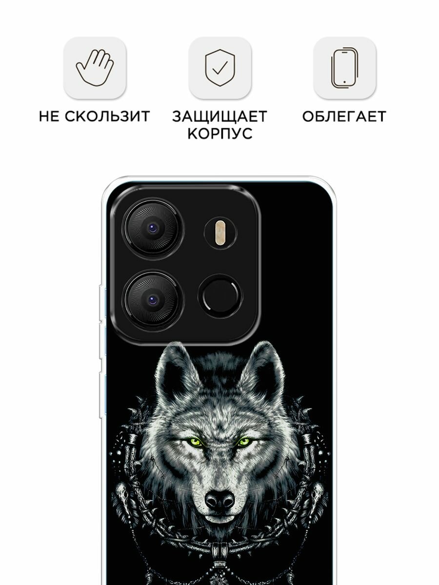 Силиконовый чехол на Tecno Pop 7 / Текно Поп 7 с принтом "Волк оберег" — фото 1