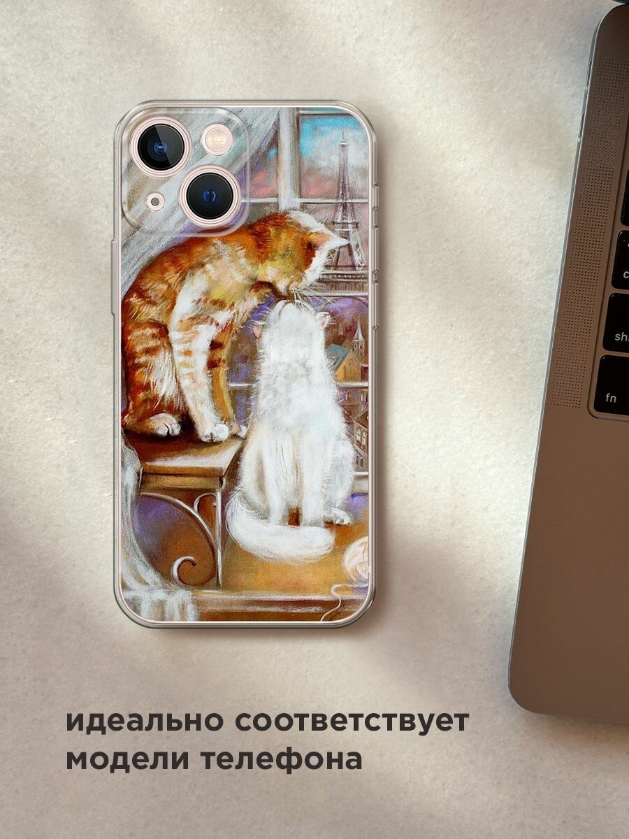 Чехол на Apple iPhone 13 mini / Айфон 13 мини с принтом "Влюбленные котики 1" — фото 1