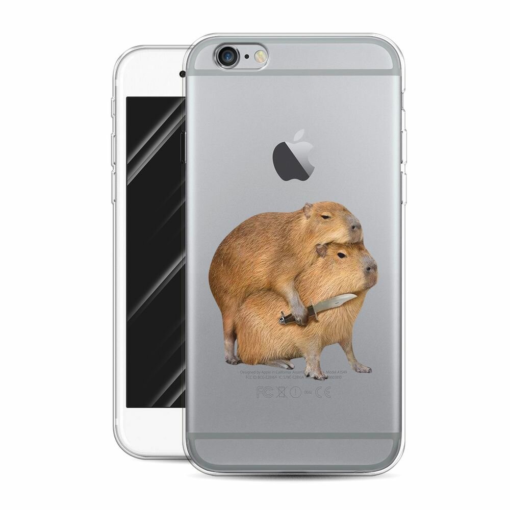 Чехол на Apple iPhone 6 / Айфон 6 с принтом "Капибара с ножом", прозрачный — фото 1