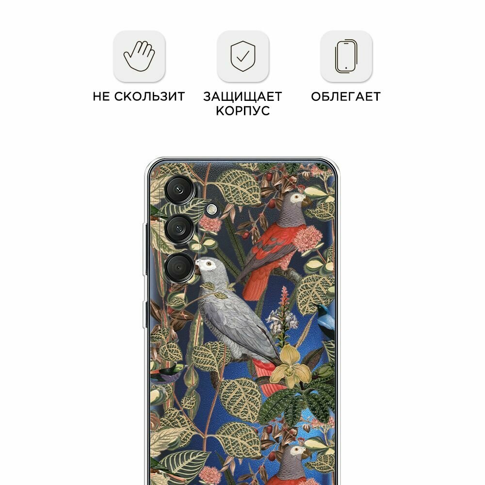 Чехол на Samsung Galaxy M55 / Самсунг M55 с принтом "Tropical pattern", прозрачный — фото 1