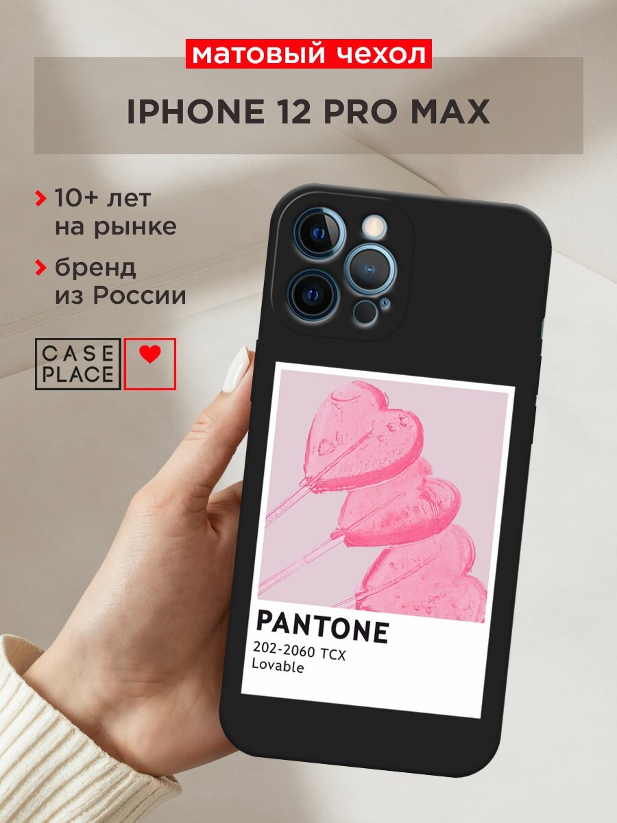Черный матовый чехол на Apple iPhone 12 Pro Max / Айфон 12 Про Макс с принтом "Pantone Lovable 2 - 14 февраля"