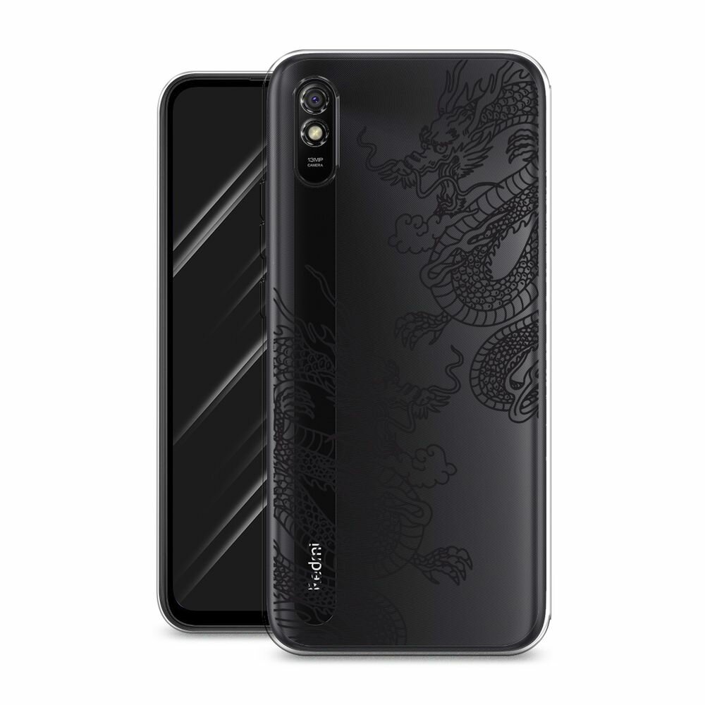 Чехол на Xiaomi Redmi 9A / Сяоми Редми 9А с принтом "Два китайских дракона", прозрачный — фото 1