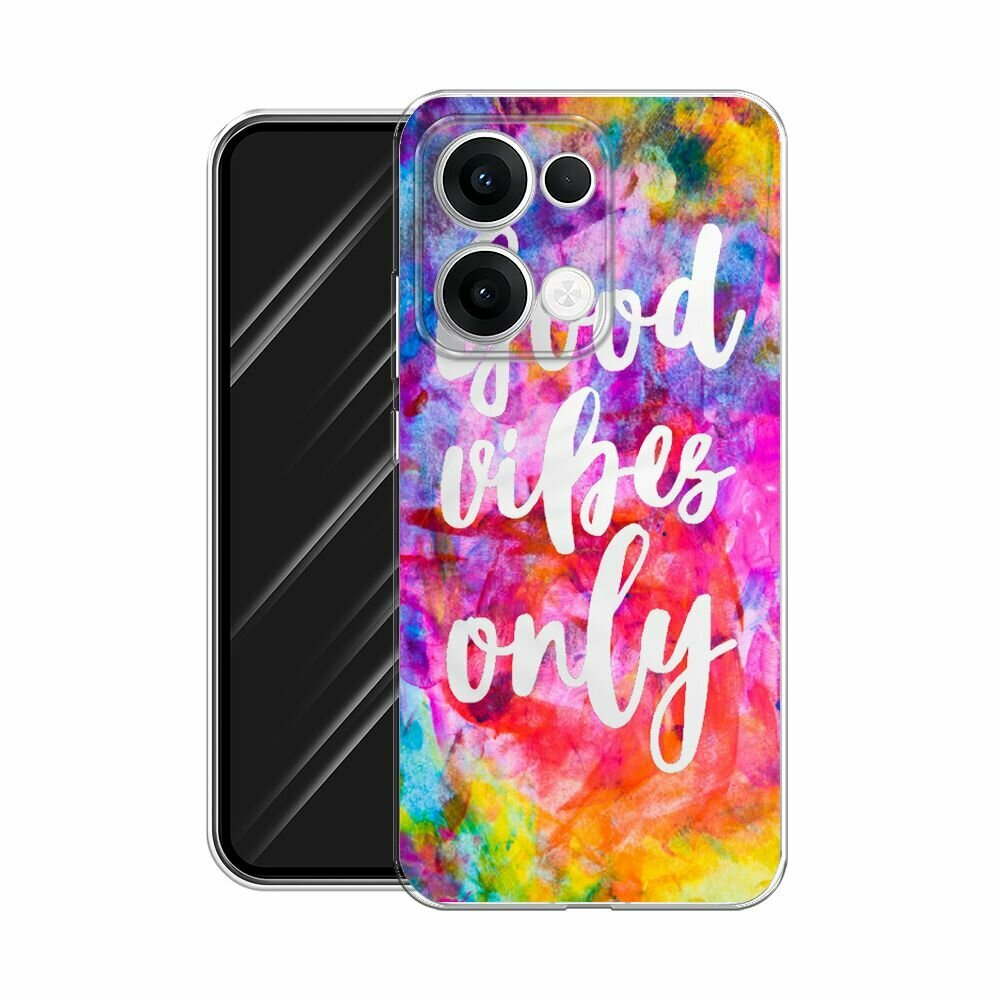 Чехол на Oppo Reno 13 / Оппо Рено 13 с принтом Good vibes only радуга, прозрачный — фото 1