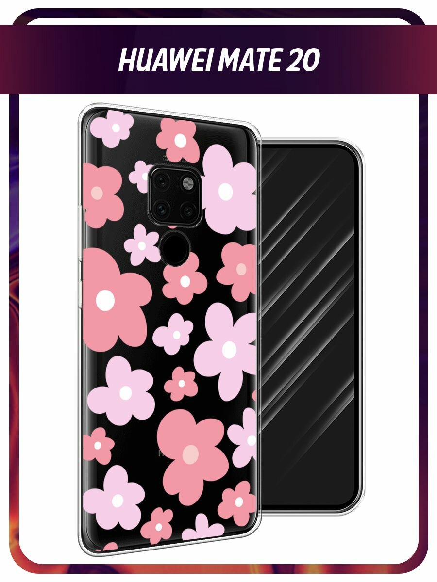 Чехол на Huawei Mate 20 / Хуавей Мате 20 с принтом "Нежные розовые цветочки рисунок", прозрачный