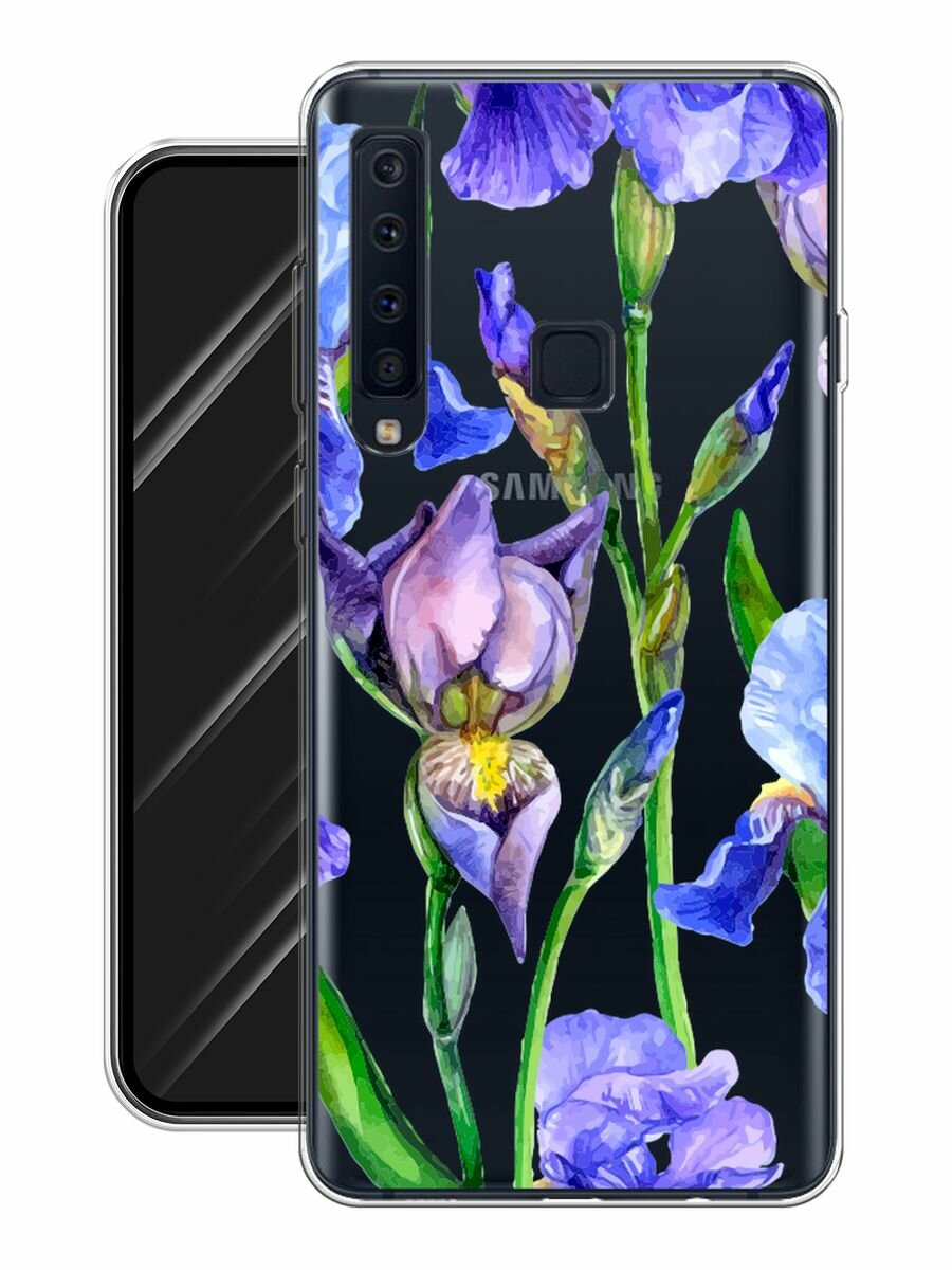 Чехол на Samsung Galaxy A9 2018 / Самсунг Галакси А9 2018 с принтом "Синие ирисы", прозрачный — фото 1
