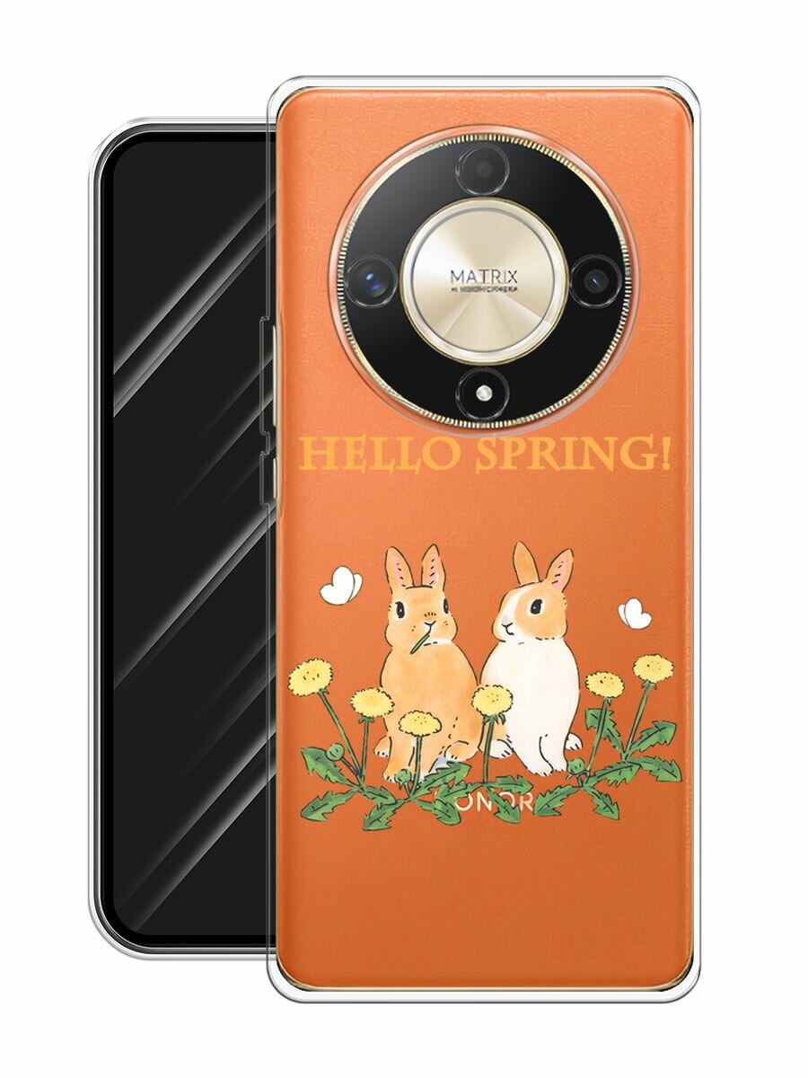 Чехол на Honor X9b / Хонор X9B с принтом "Весенние кролики", прозрачный — фото 1