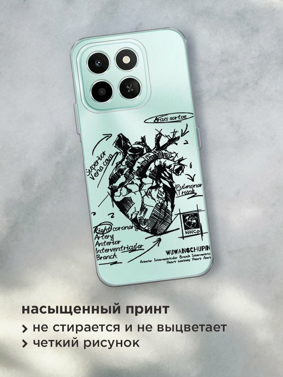 Чехол на Honor X6c / Хонор X6c с принтом "Анатомическое сердце 2", прозрачный — фото 1