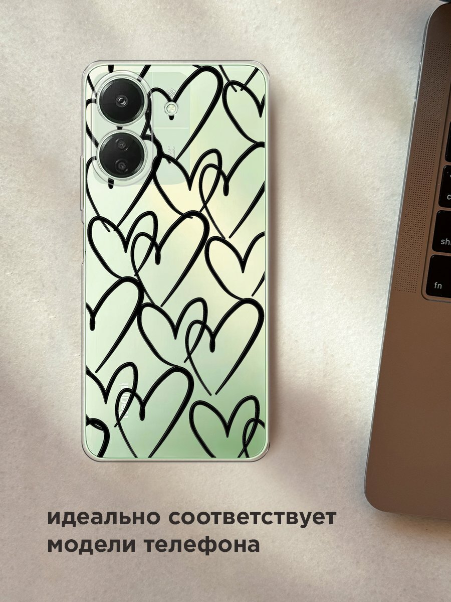 Чехол на Xiaomi Redmi 13C/Poco C65 / Сяоми Редми 13C/Поко С65 с принтом "Hearts doodle black 1" — фото 1