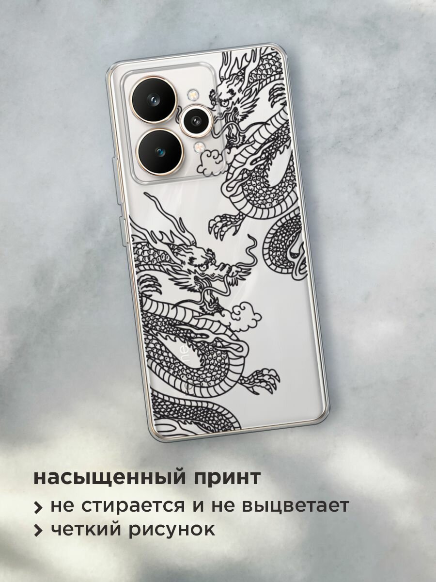 Чехол на Realme 15 / Реалми 15 с принтом "Два китайских дракона", прозрачный — фото 1