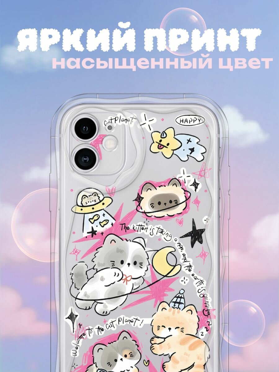 Чехол на Apple iPhone 11 / Айфон 11 с принтом "Космокотики", прозрачный — фото 1