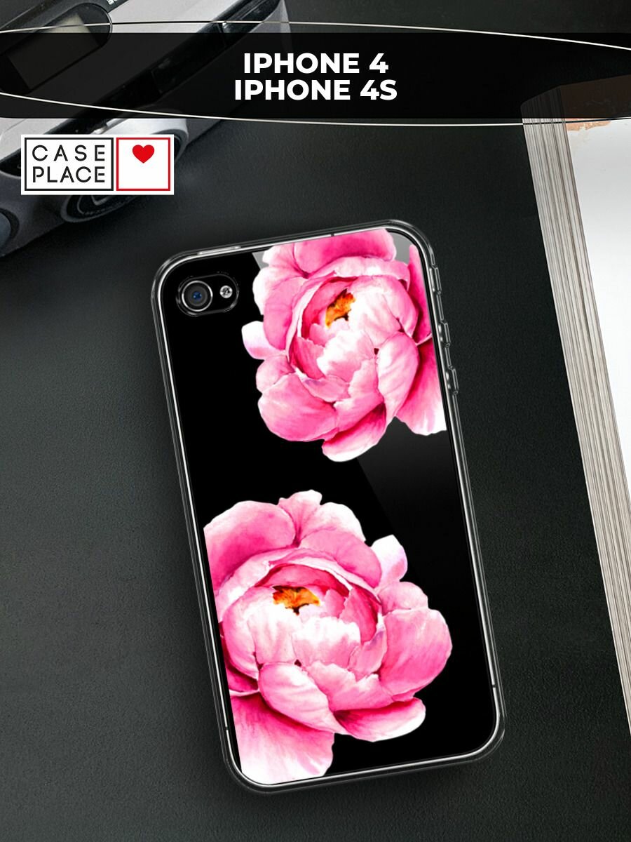 Чехол на Apple iPhone 4/4S / Айфон 4/4S с принтом "Open peonies", прозрачный
