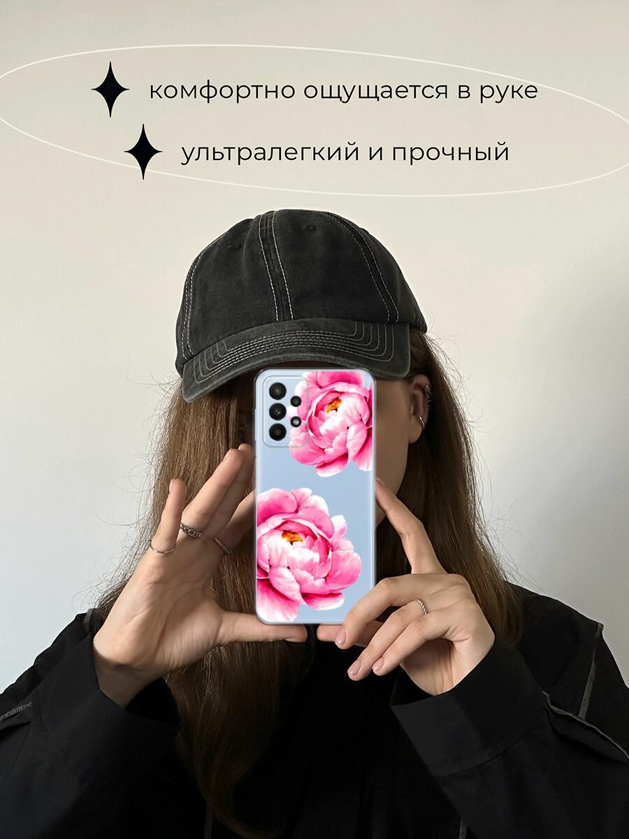 Чехол на Samsung Galaxy A23 / Самсунг Галакси А23 с принтом "Open peonies", прозрачный — фото 1