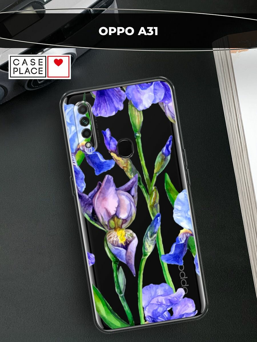 Чехол на Oppo A31 / Оппо А31 с принтом "Синие ирисы", прозрачный