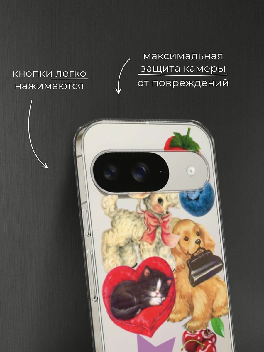 Чехол на Google Pixel 9 / Гугл Пиксель 9 с принтом "Милые стикеры", прозрачный — фото 1