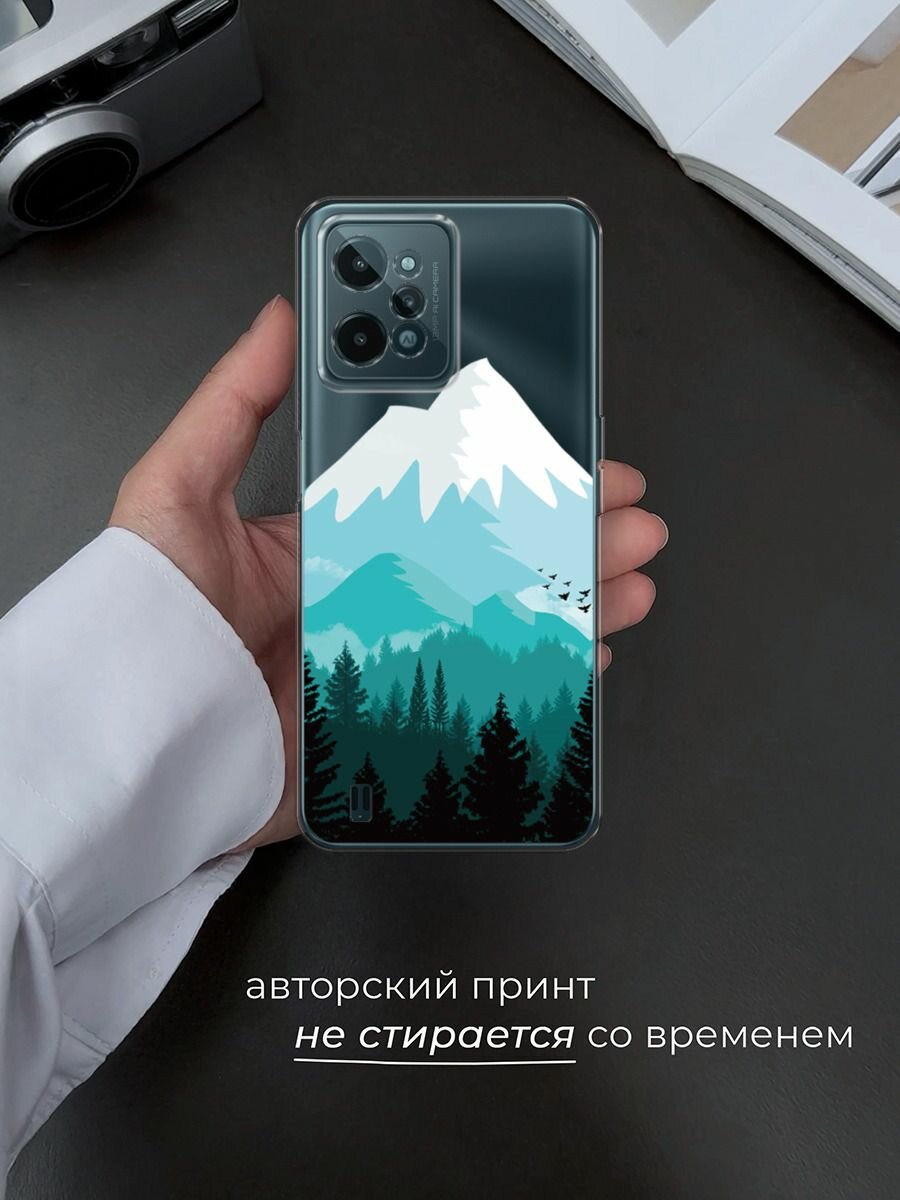 Чехол на Realme C31 / Реалми C31 с принтом "Синяя снежная гора", прозрачный — фото 1