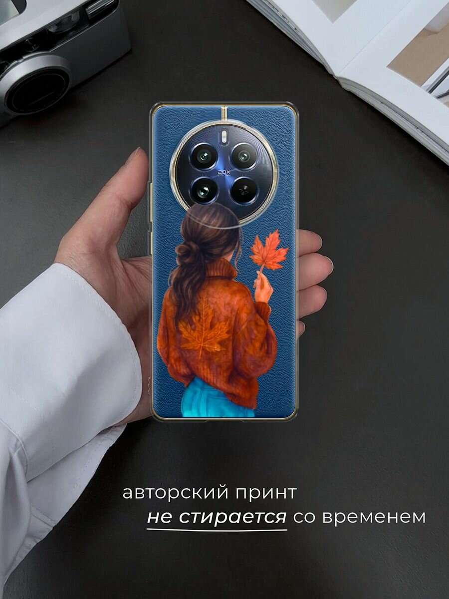 Чехол на Realme 12 Pro / Реалми 12 Про с принтом "Девушка с опавшим листом", прозрачный — фото 1