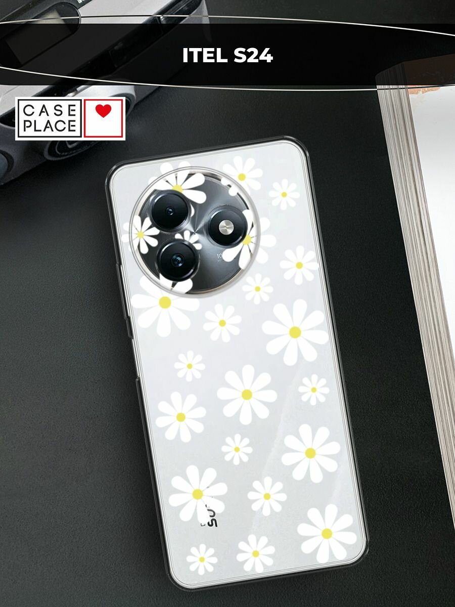 Чехол на Itel S24 / Ител S24 с принтом "Большие ромашки", прозрачный
