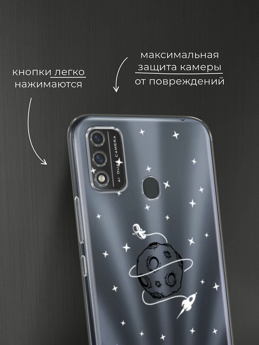 Чехол на Itel A48 / Ител А48 с принтом "Полет вокруг луны", прозрачный — фото 1