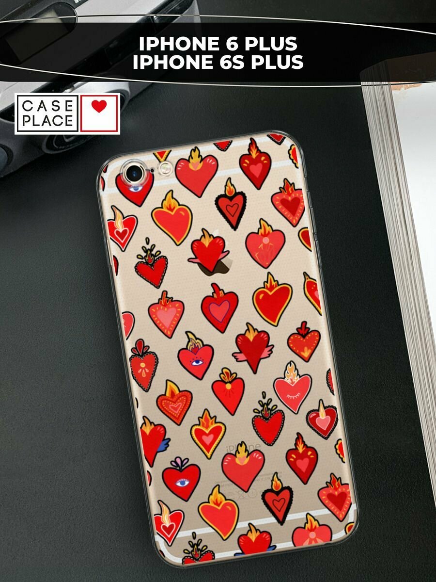 Чехол на Apple iPhone 6 Plus/6S Plus / Айфон 6 Плюс/Айфон 6С Плюс с принтом "Дьявольские сердца паттерн", прозрачный