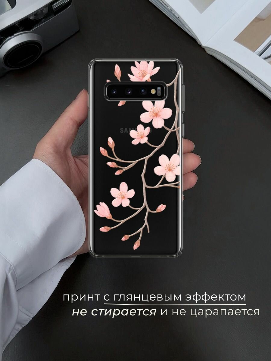 Чехол на Samsung Galaxy S10 / Самсунг Галакси S10 с принтом "Веточка распускающейся сакуры 2" — фото 1