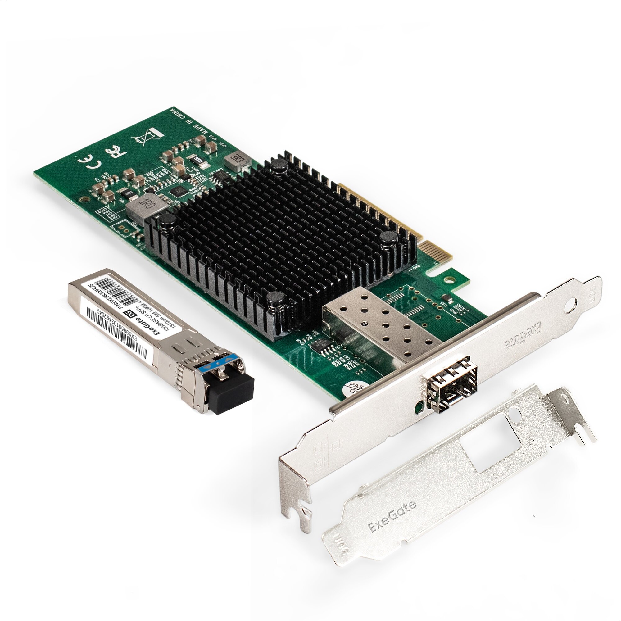 Комплект: Сетевой адаптер SFP+ ExeGate EXE-X520-DA1 + Трансивер Single-Mode до 10км EXT-10G-SM1310-LC2-10KM (EX296227RUS PCI-E x8 v2.0, Server NIC Intel Chipset JL82599EN + EX298326RUS: Tx:1310/Rx:1310 нм) EX298940RUS