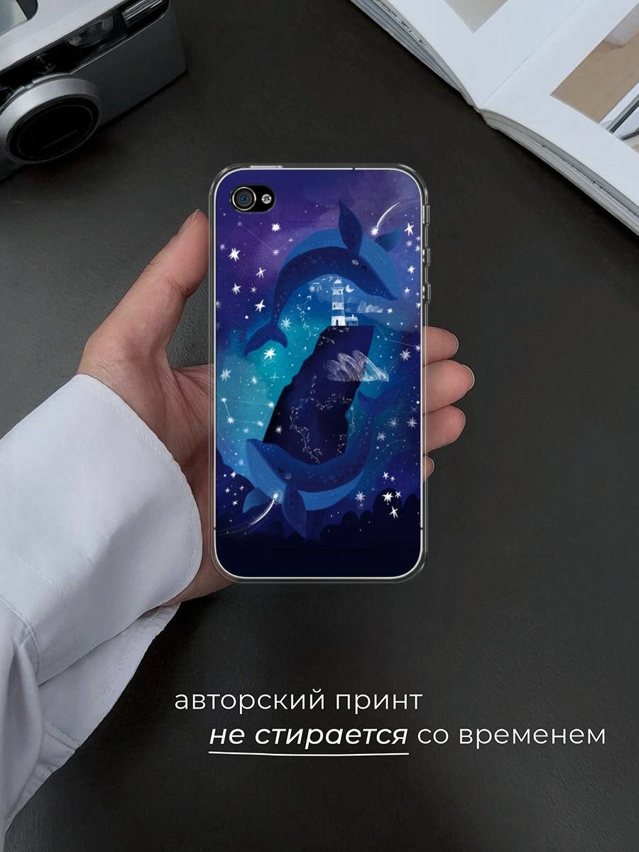Чехол на Apple iPhone 4/4S / Айфон 4/4S с принтом "Ночные киты" — фото 1