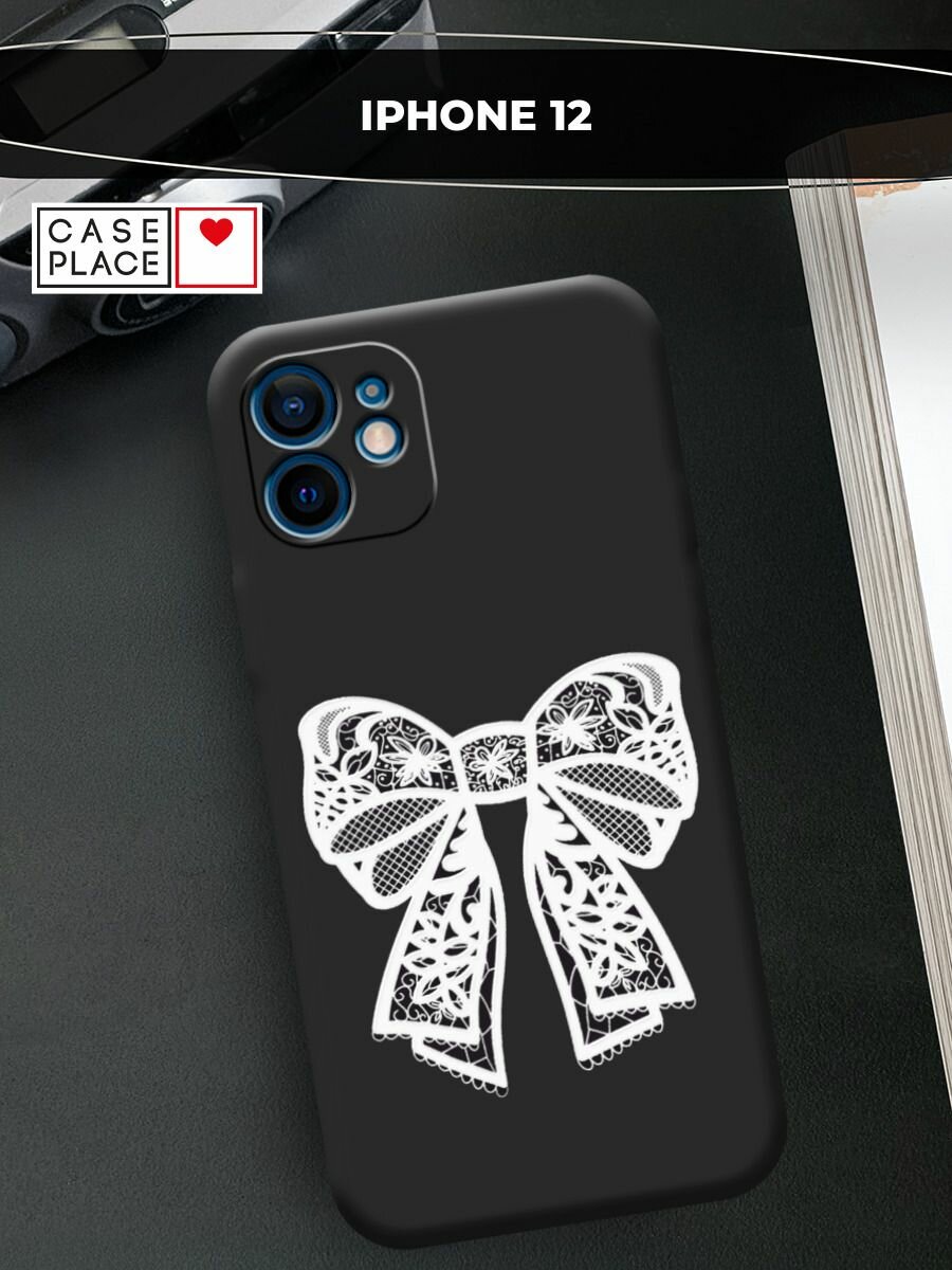 Чехол на Apple iPhone 12 / Айфон 12 с принтом "Синий полосатый бант 3"