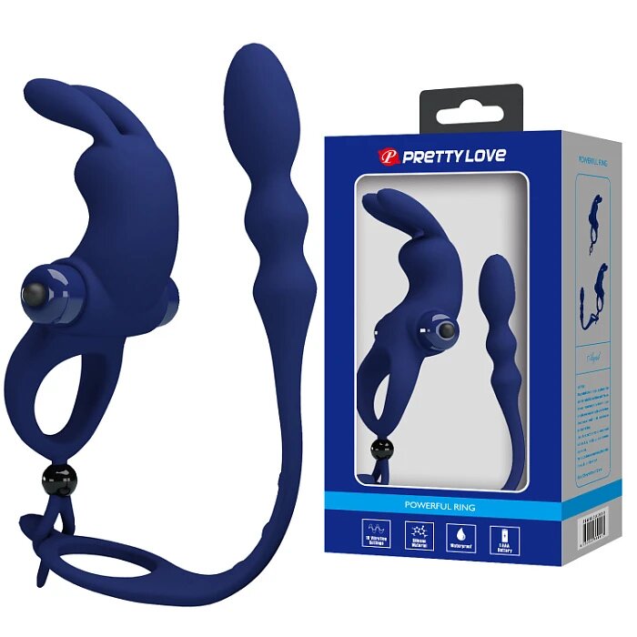 Виброкольцо с анальной пробкой «Powerful Ring» 2 в 1, силиконовая